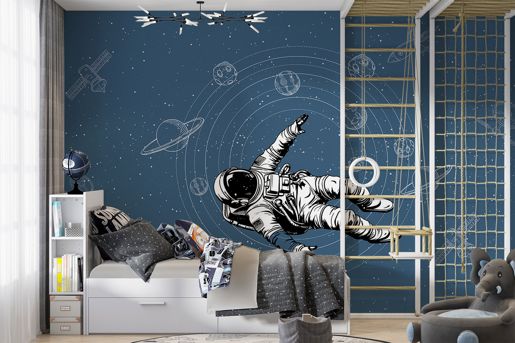 Wall murals Astronaut and planets on blue background nr. w00712v3 - Uwalls