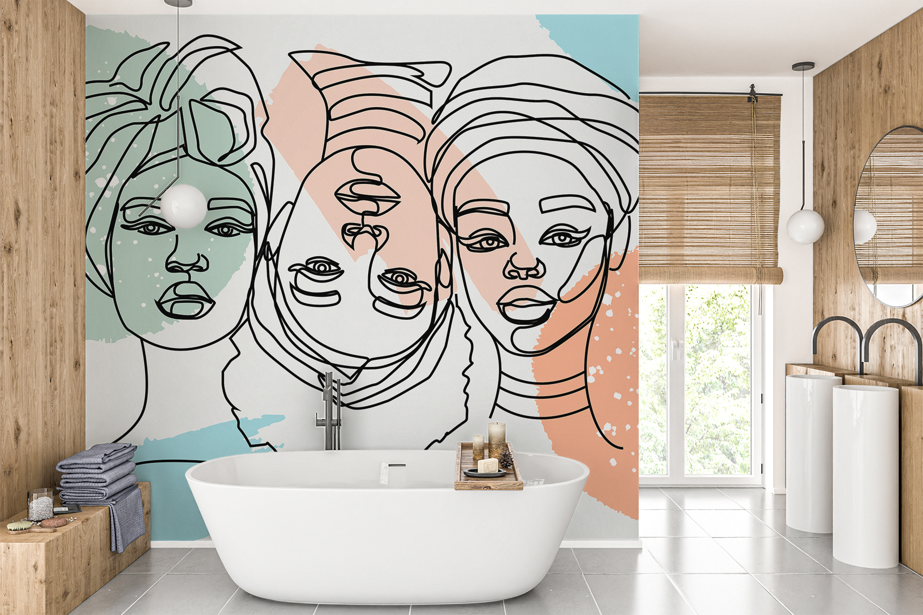 Wall murals Three women, woman with lines,soft colours,abstract nr ...