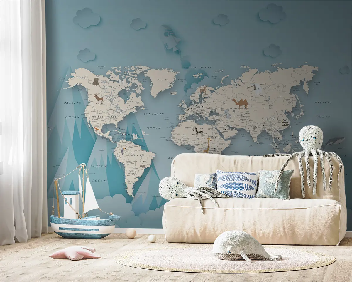 Wall murals World Map on the background of the mountains nr. u79831 ...
